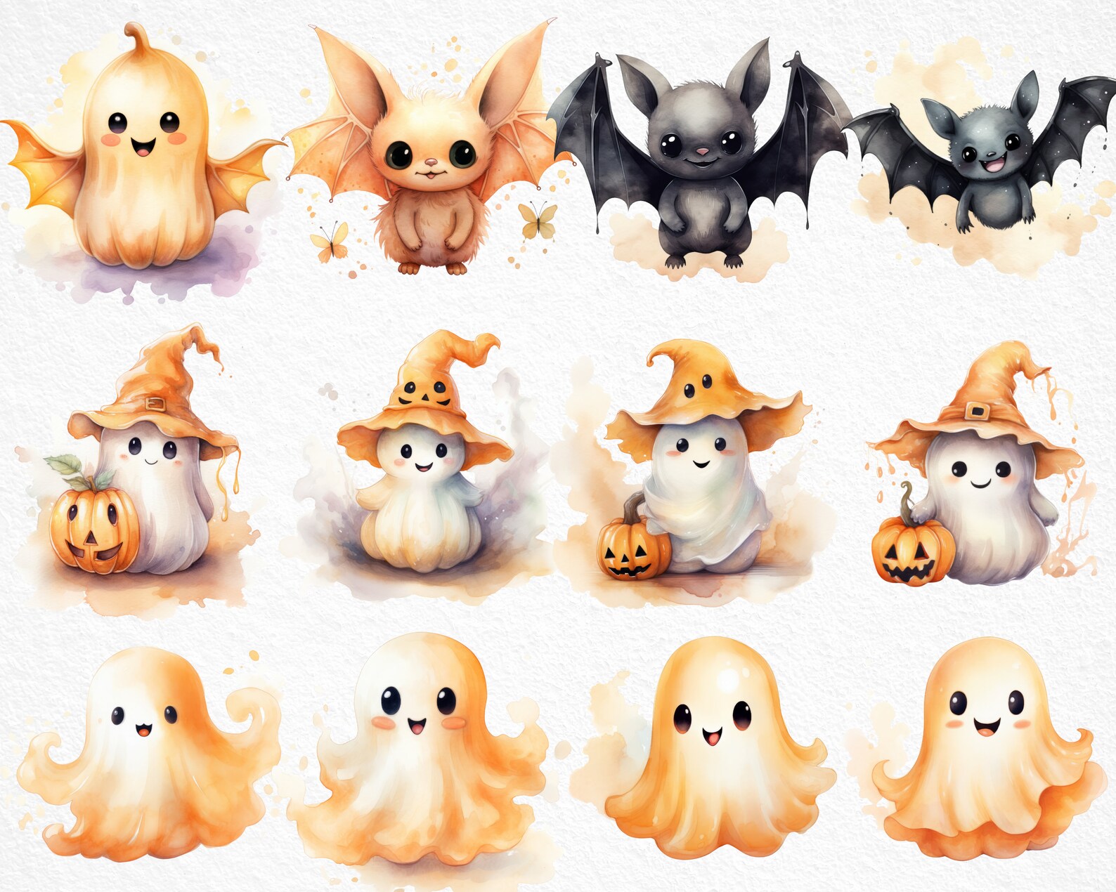 Watercolor Pastel Halloween Clipart, Pasteloween Clipart, Cute Pastel ...