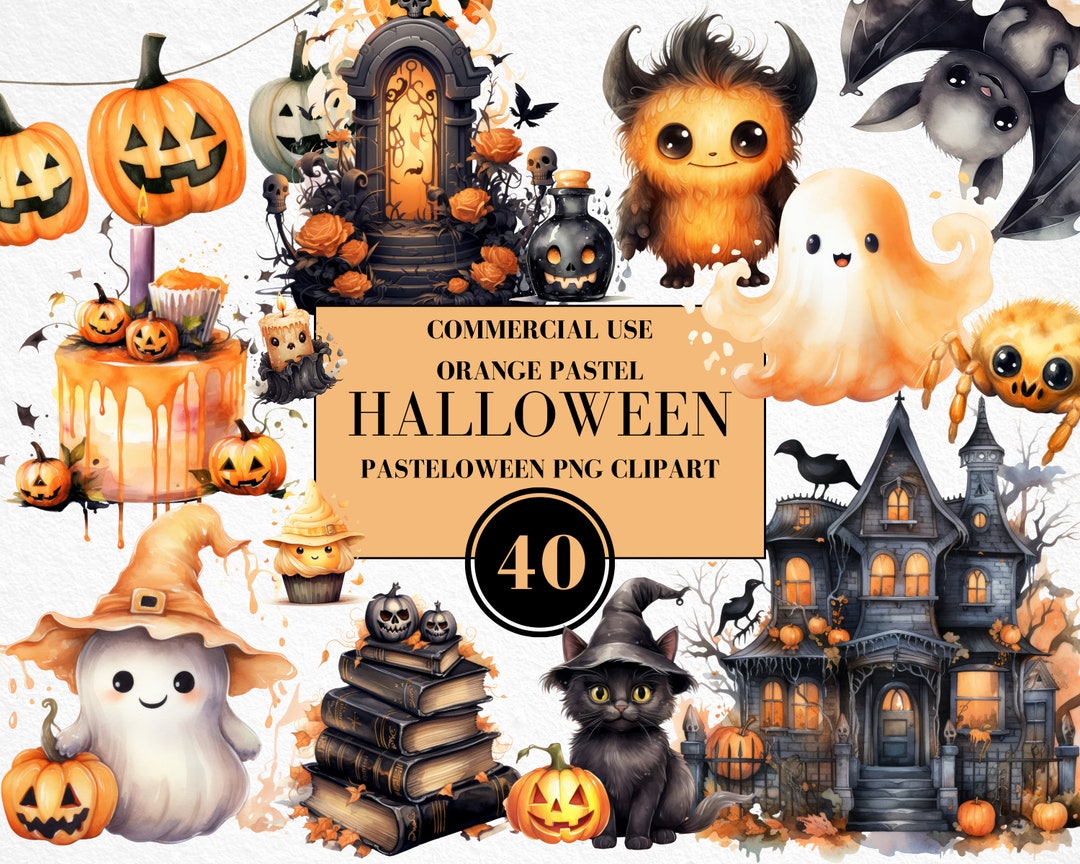 Watercolor Pastel Halloween Clipart, Pasteloween Clipart, Cute Pastel ...