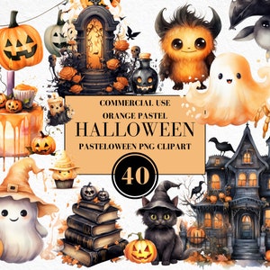 Watercolor Pastel Halloween Clipart, Pasteloween Clipart, Cute Pastel ...