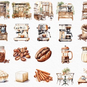 Watercolor Coffee Cafe & Desserts Clipart, Espresso, Mocha, Coffee Cart ...
