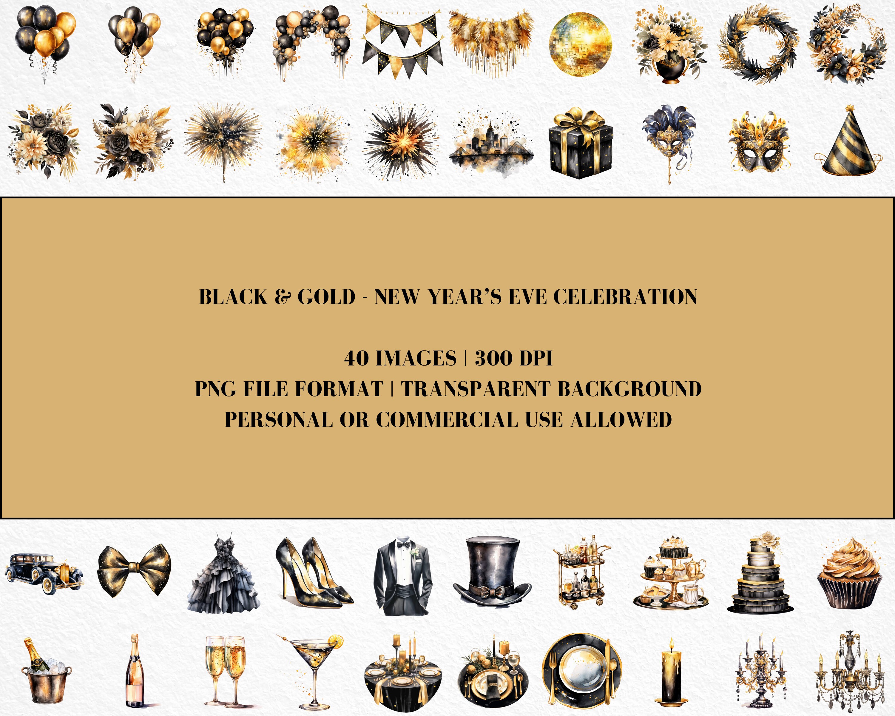 Watercolor New Year's Eve Clipart, NYE Clipart, New Year's Eve Party ...