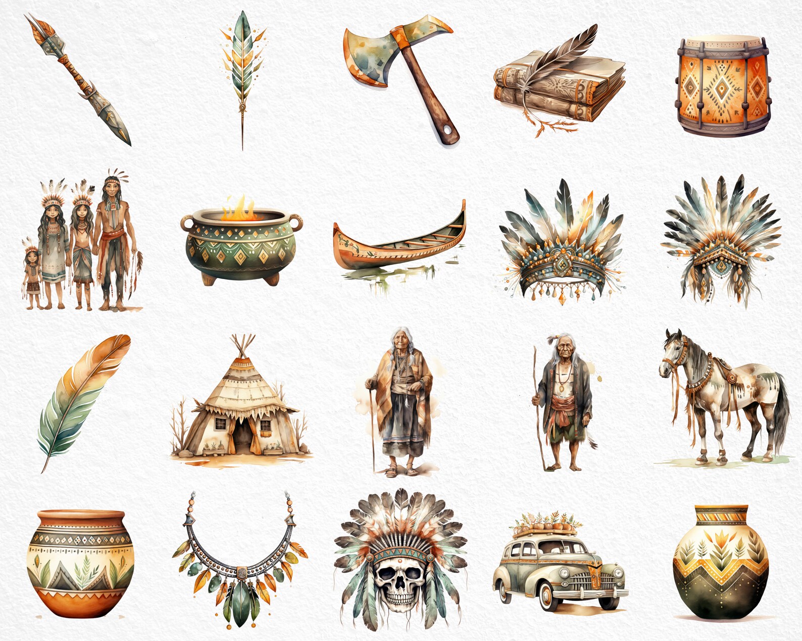 Watercolor Native American Clipart, Cute Native American, Indian ...