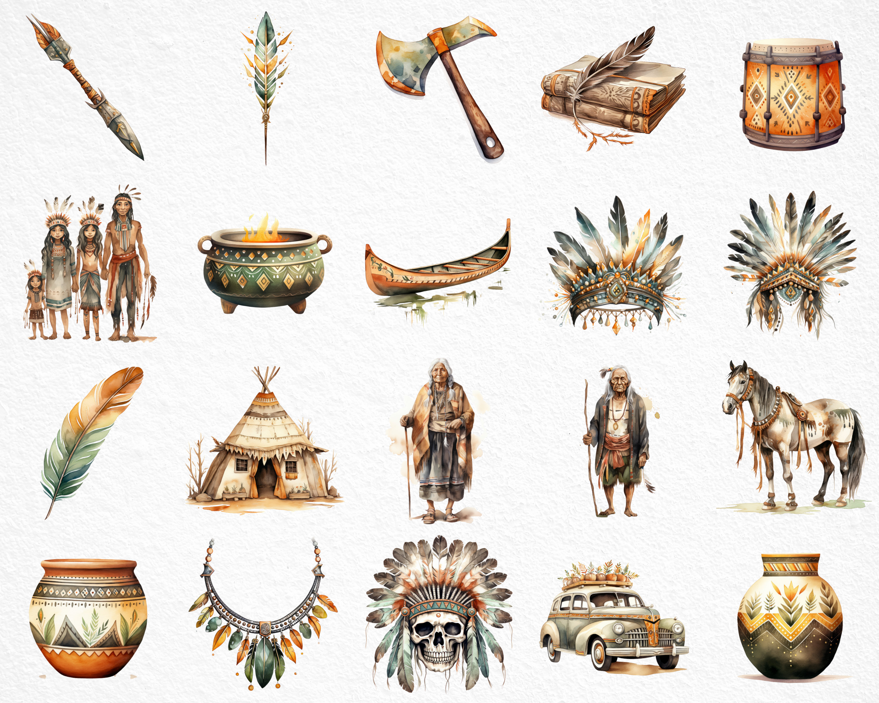 Watercolor Native American Clipart, Cute Native American, Indian ...