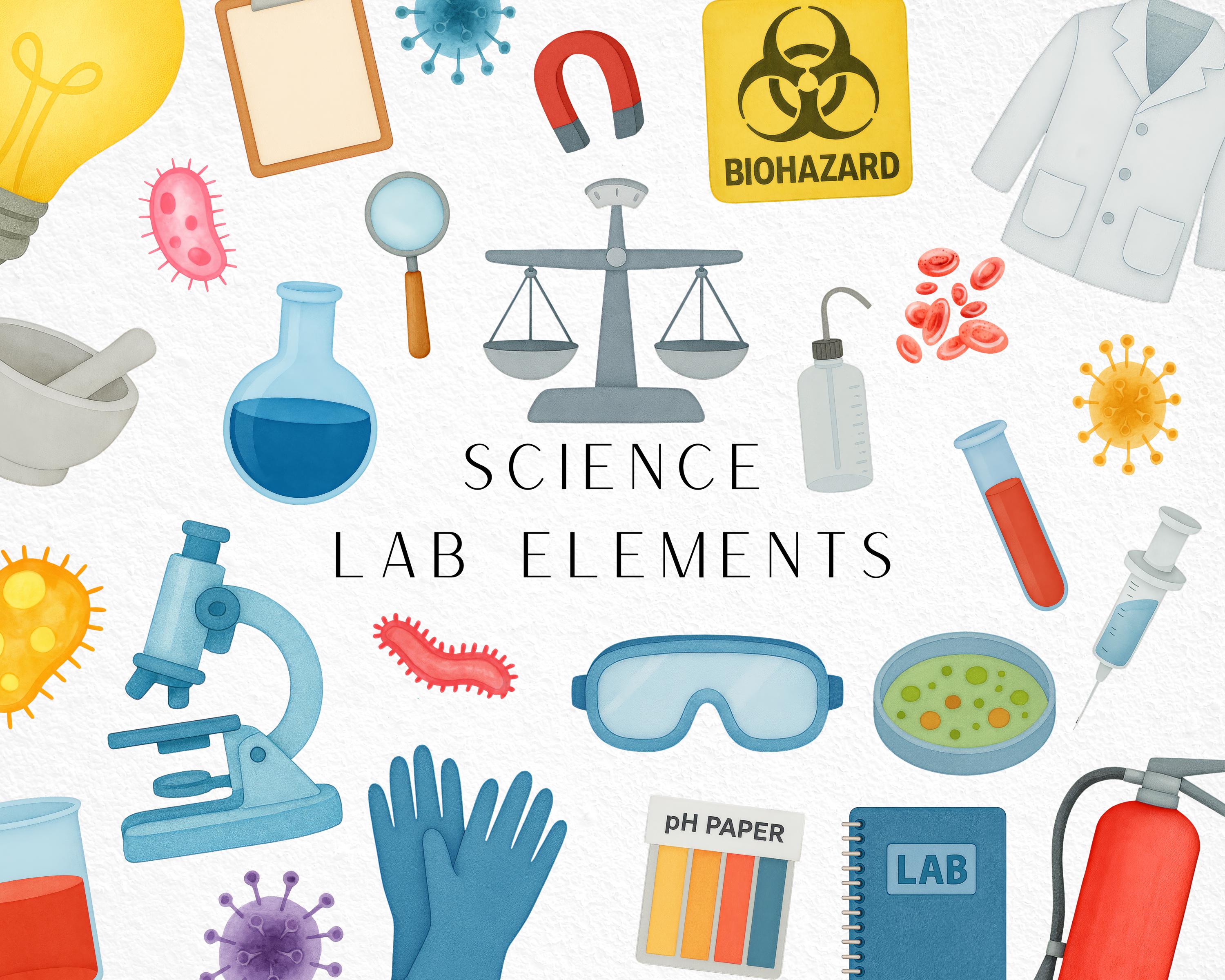 Watercolor Science Clipart, Classroom Decor PNG, Lab Equipment, Beakers ...