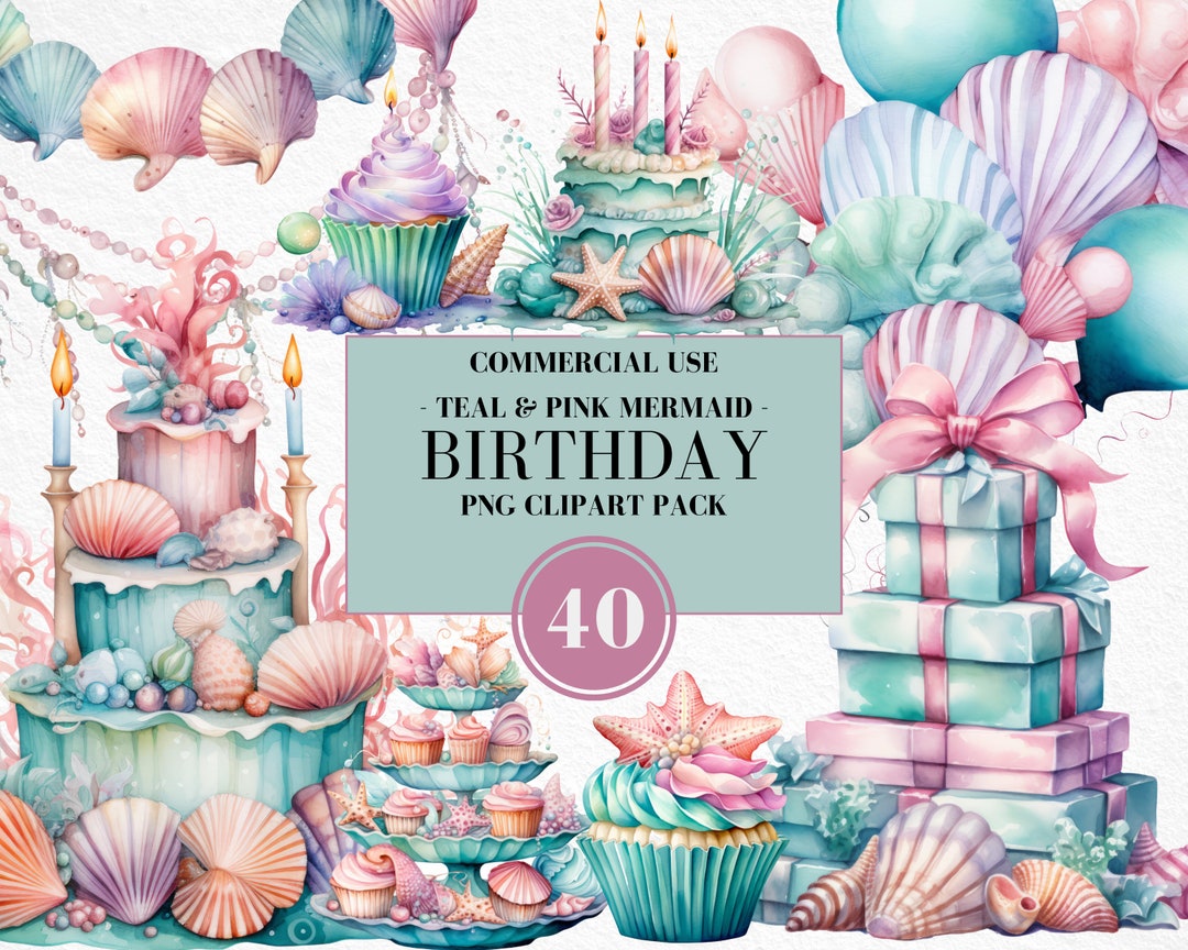 Watercolor Mermaid Birthday Clipart, Watercolor Birthday Clipart, Under ...