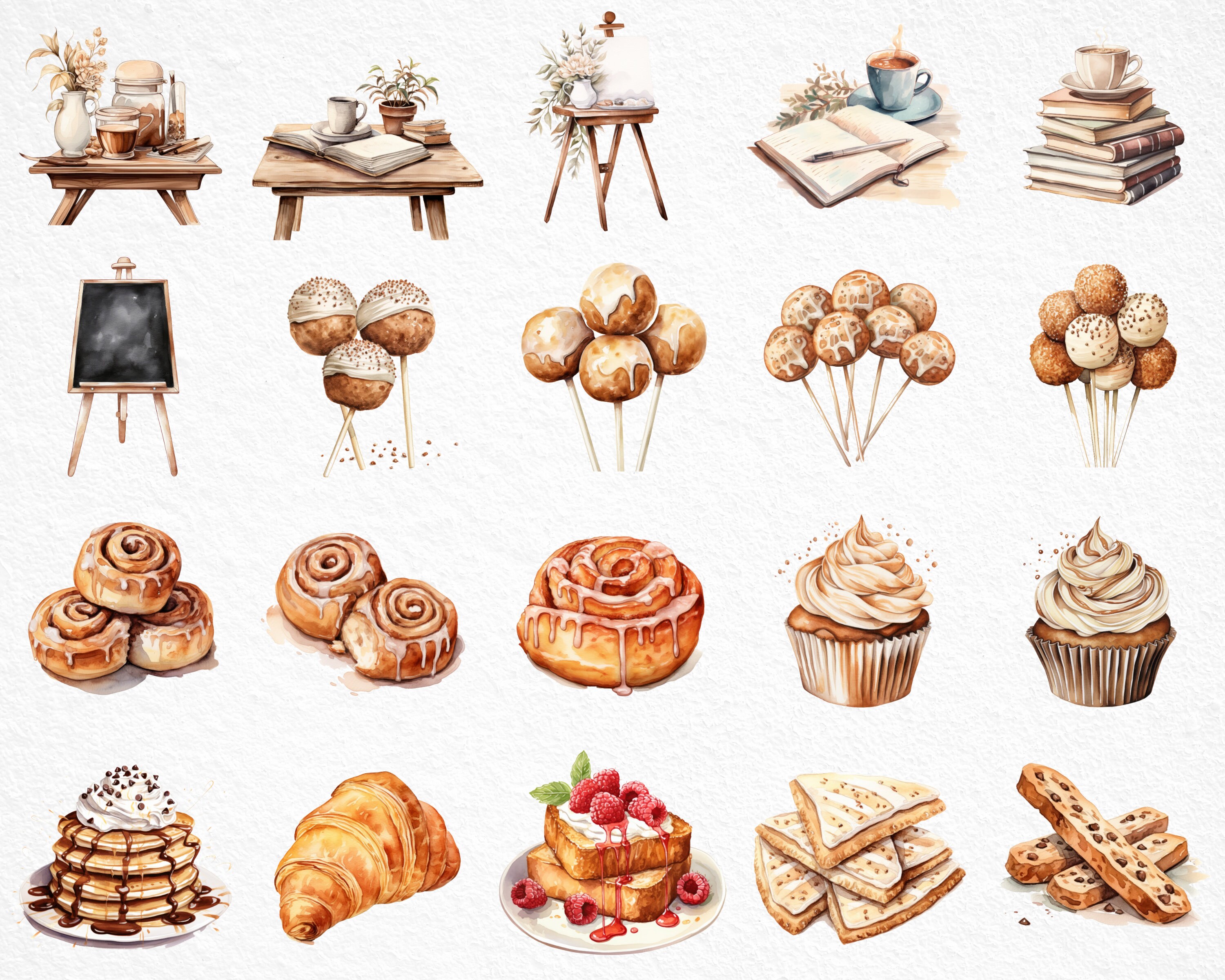 Watercolor Coffee Cafe & Desserts Clipart, Espresso, Mocha, Coffee Cart ...