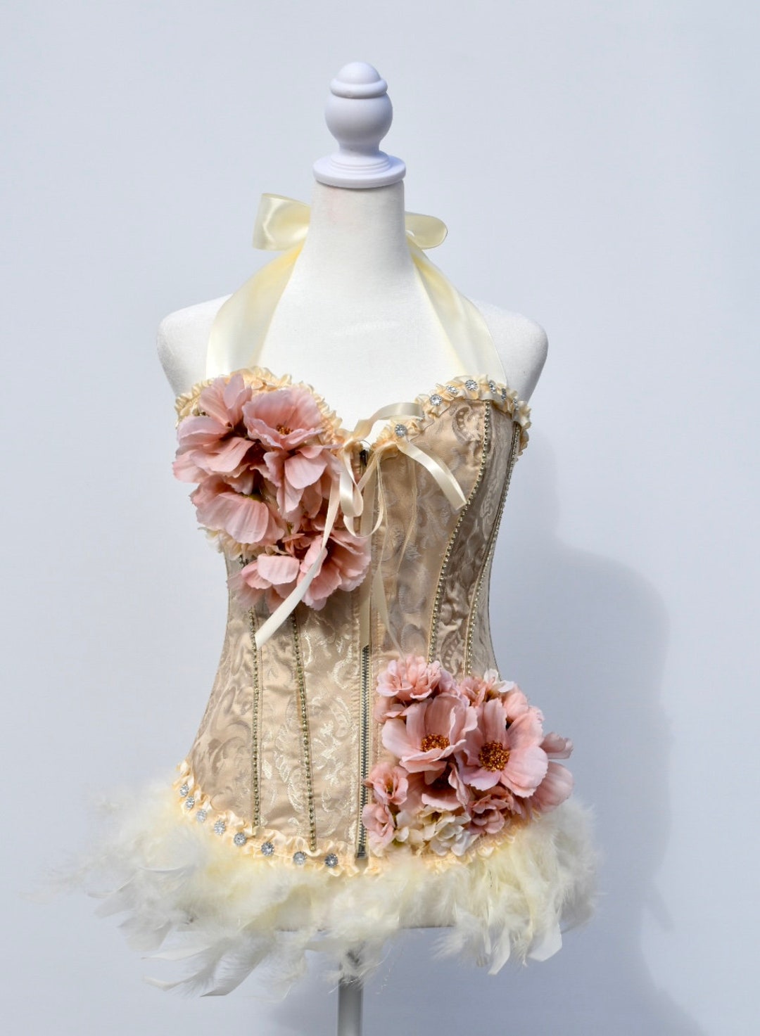Custom Cream Corset Unique Flower Corset Bespoke Burlesque Cabaret Carnival Cosplay Festival ...