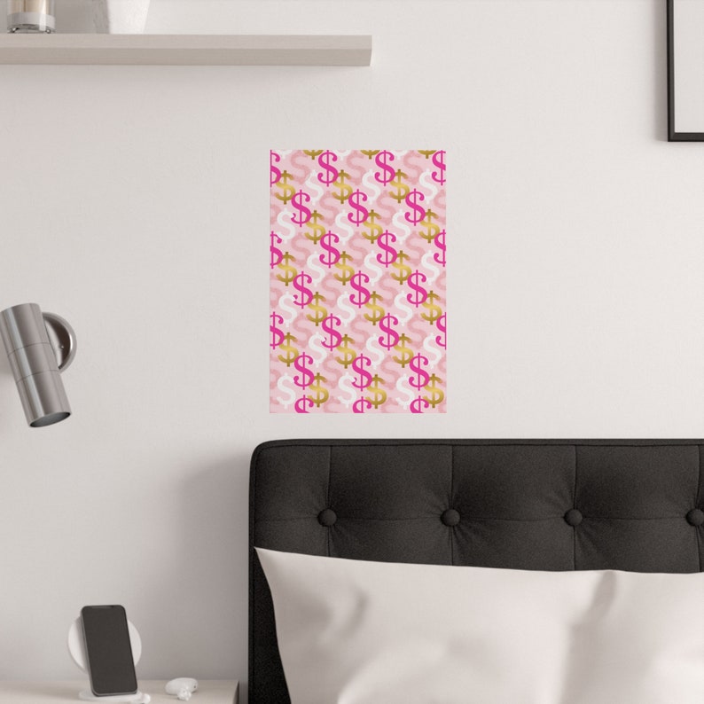 Preppy Pink White Gold Dollar Sign Wall Art | Trendy Prints | College ...
