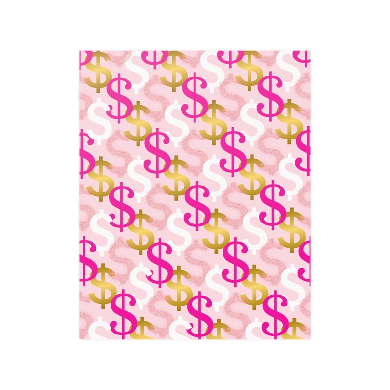 Preppy Pink White Gold Dollar Sign Wall Art Trendy Prints College Dorm ...