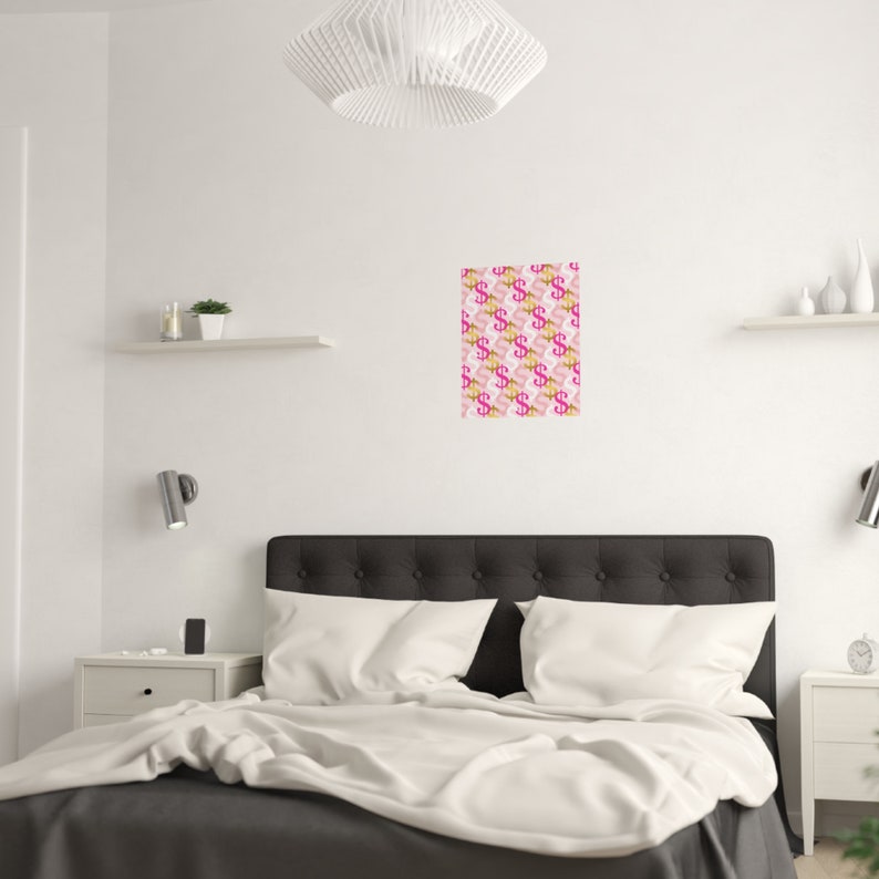 Preppy Pink White Gold Dollar Sign Wall Art | Trendy Prints | College ...