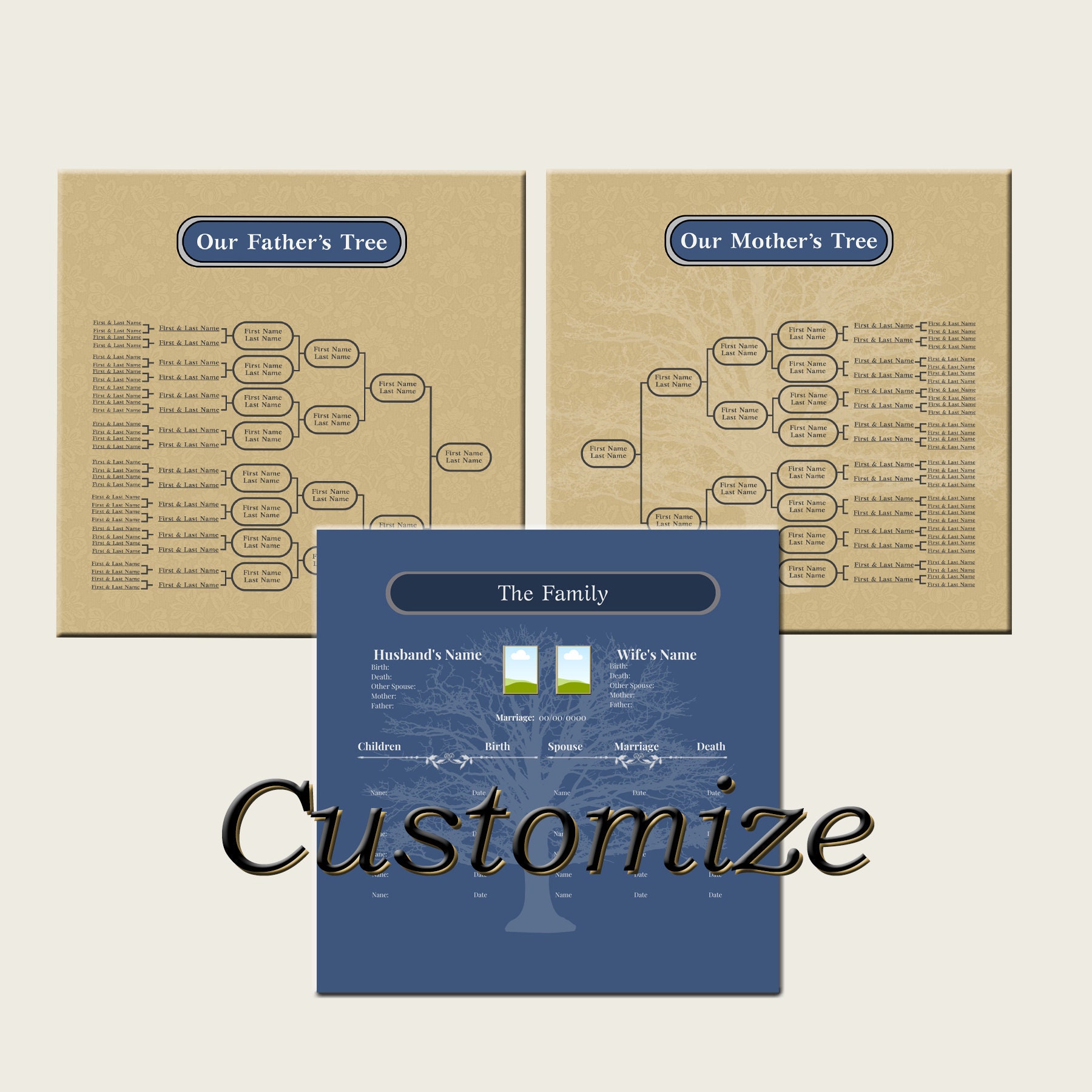 Customizable 6-generation Family Tree / Editable Canva Family Tree / 12 ...