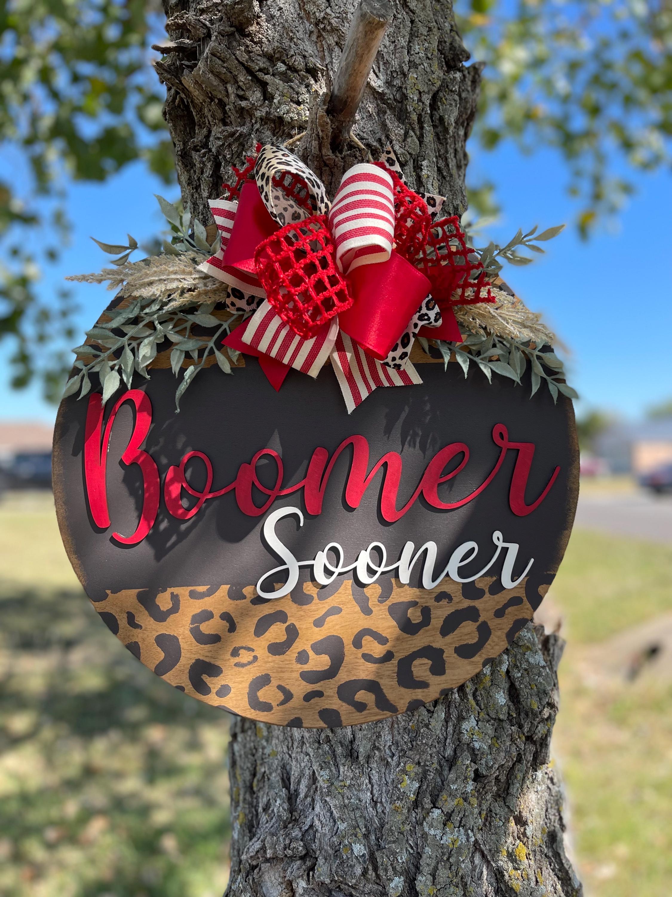 Oklahoma Sooners Door Hanger | 18in Wood Round, Leopard Print - Etsy