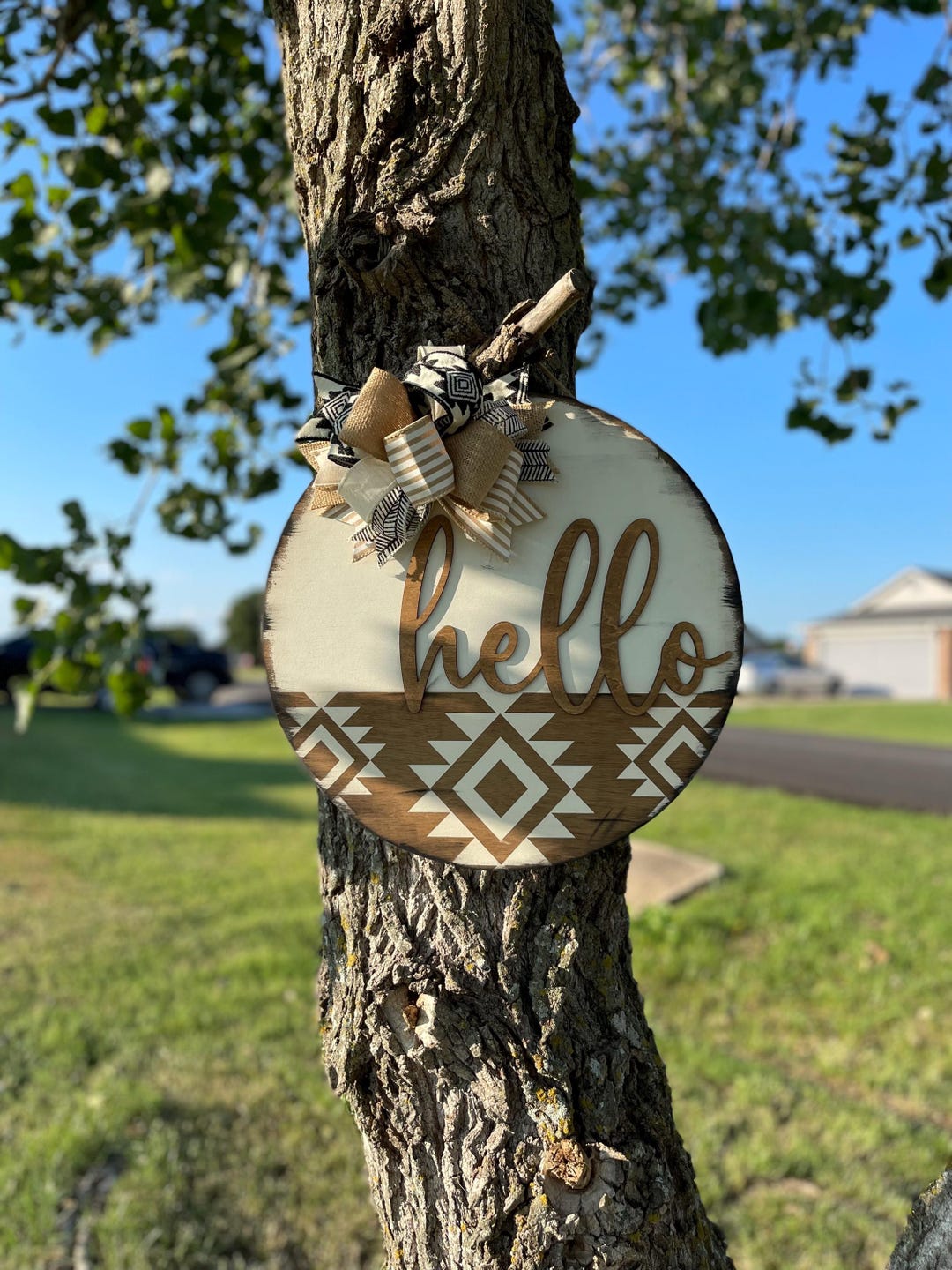 Aztec Hello Door Hanger | Aztec Boho |front Door Decor | Front Door ...
