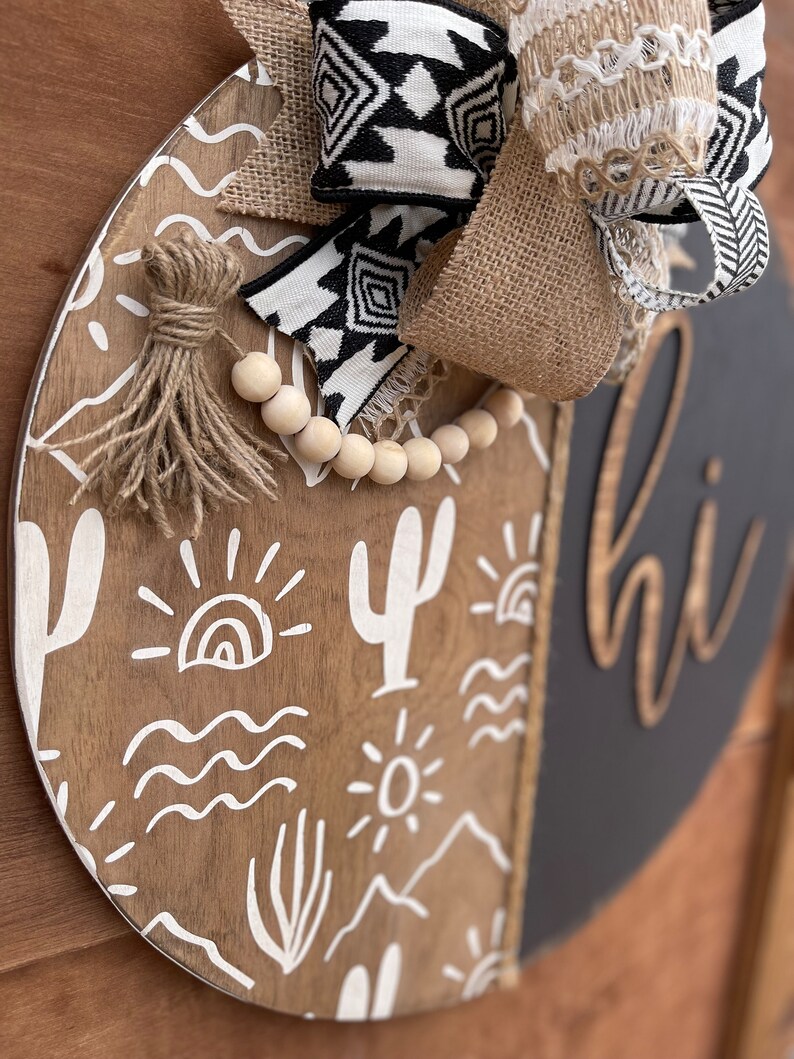 Aztec Hi Door Hanger | Aztec Boho |front Door Decor | Front Door Sign | Cactus | Boho |boho Home ...