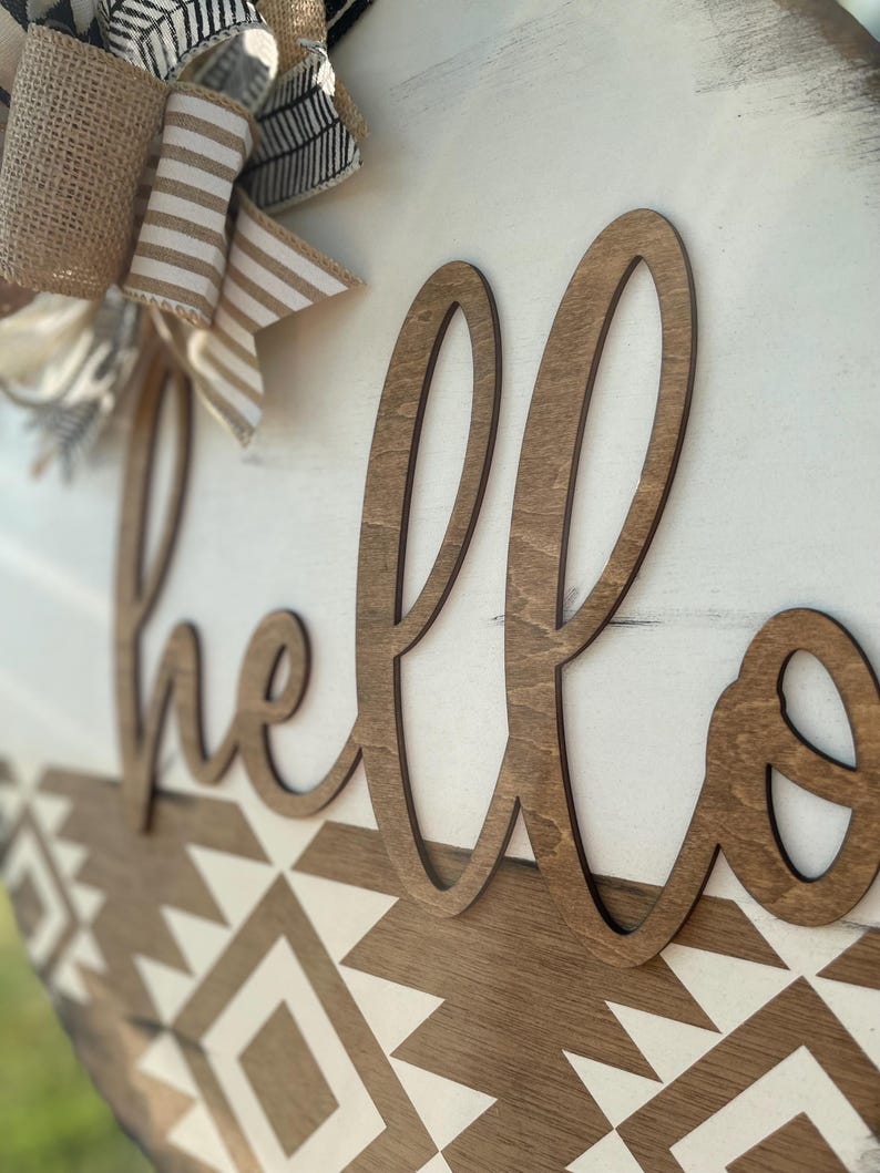 Aztec Hello Door Hanger Aztec Boho front Door Decor Front Door Sign ...