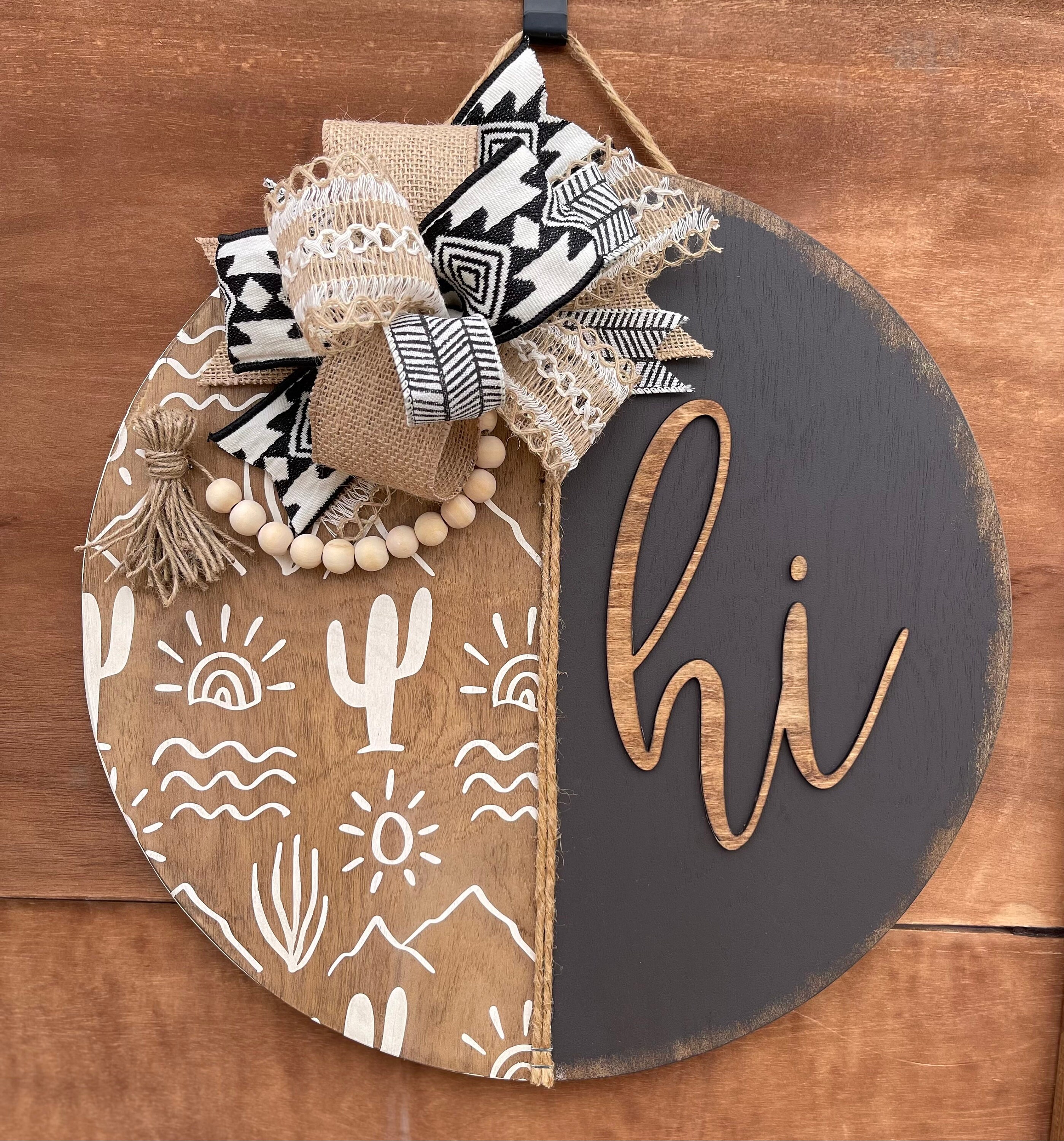 Aztec Hi Door Hanger Aztec Boho front Door Decor Front Door Sign Cactus ...