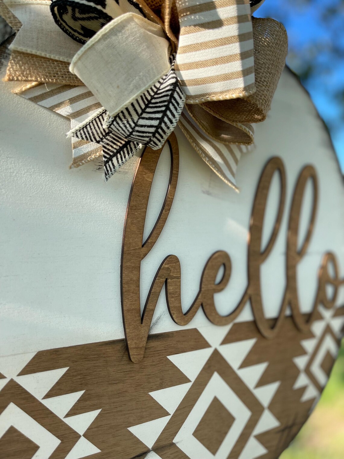 Aztec Hello Door Hanger Aztec Boho front Door Decor Front Door Sign ...