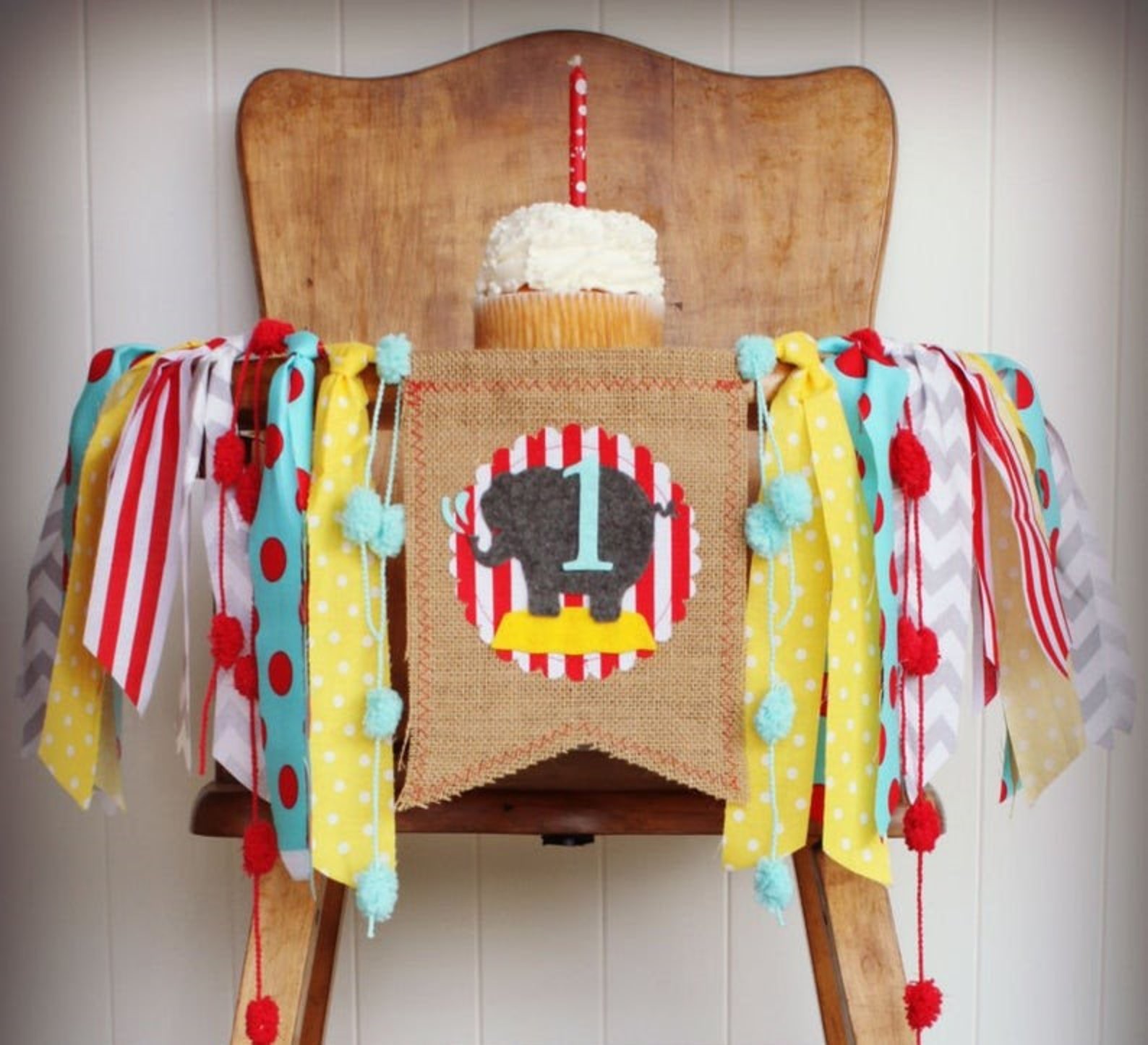 Circus Elephant Highchair Banner, 1st Bday Party High Chair Sign, First ...