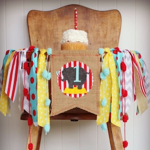 Circus Elephant Highchair Banner, 1st Bday Party High Chair Sign, First ...