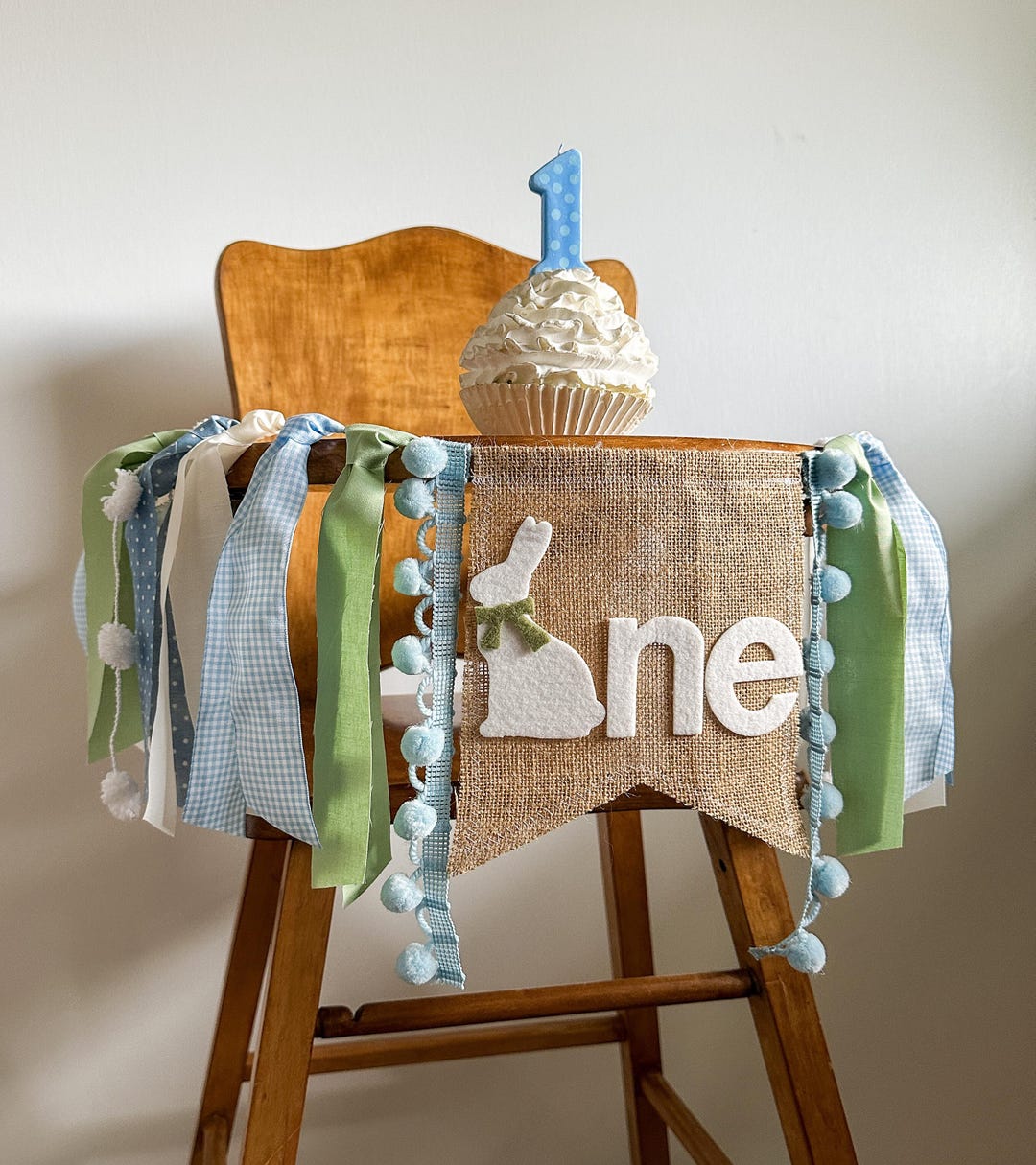 Bunny First Birthday Highchair Banner, One Cake Smash Custom Decor, 1st ...