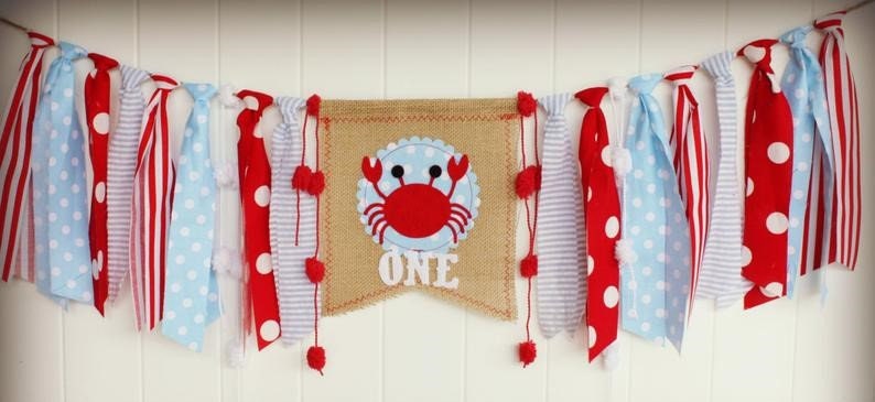 Crab Highchair Banner 1st Birthday Party Decoration One Fabric - Etsy