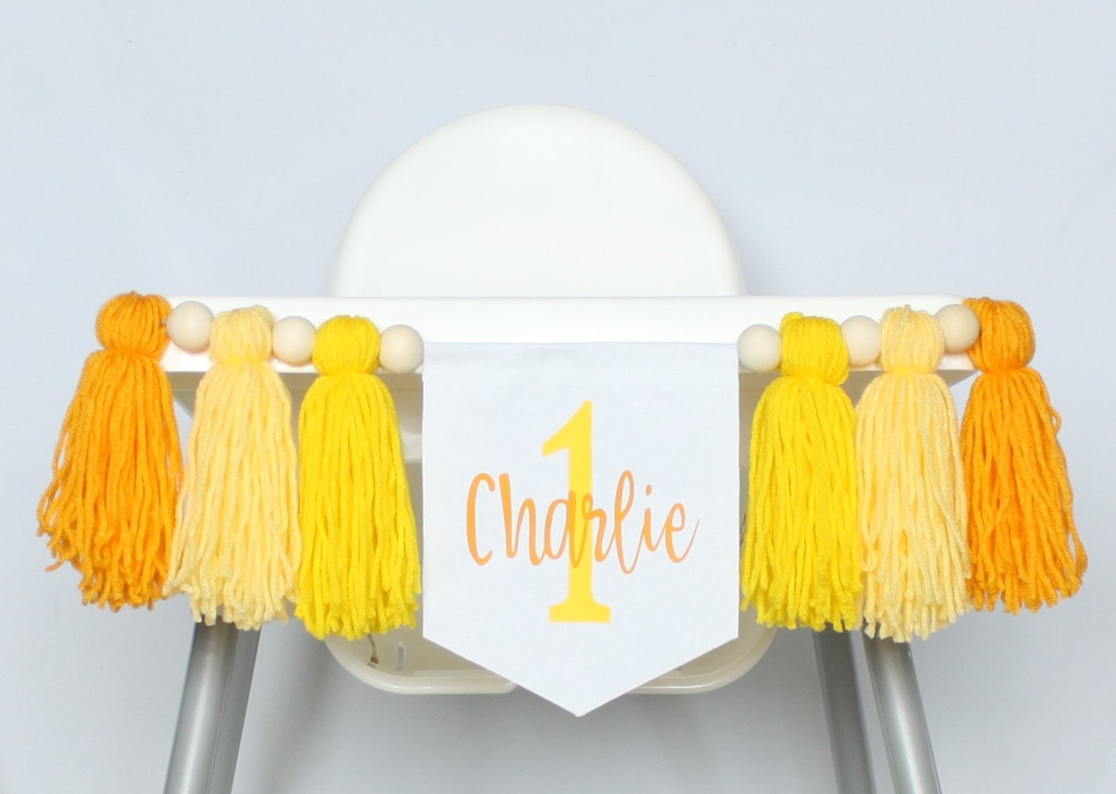 Yellow First Birthday Cake Smash Highchair Banner, Baby Name Banner ...