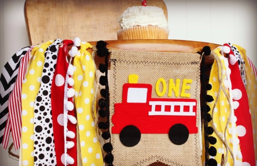 Fire Truck Highchair Banner, First Birthday Party Decor, Fireman 1st ...