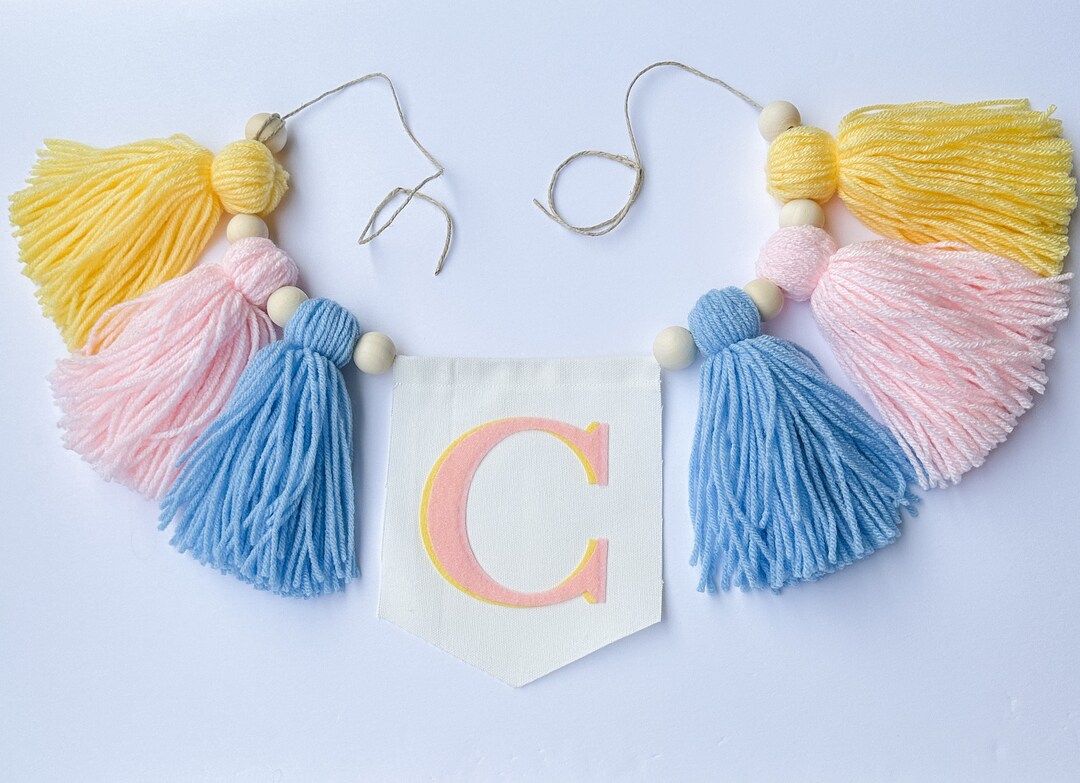 Pastels First Birthday, Cake Smash Highchair Banner With Yarn Tassels ...