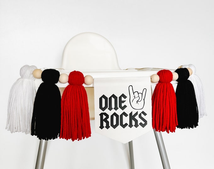 One Rocks First Birthday Highchair Banner, Rockstar 1st Party, Rock N ...