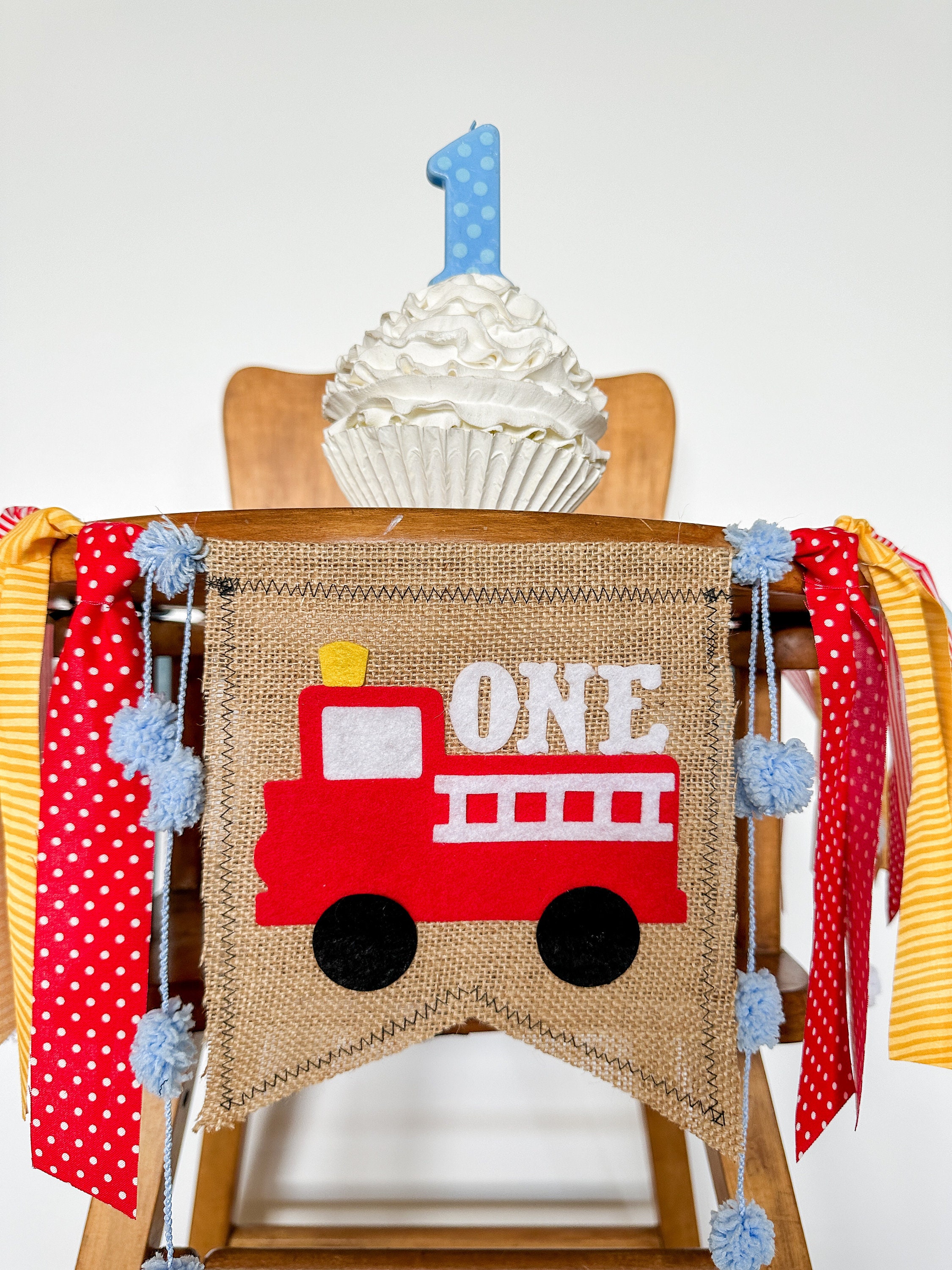 Fire Truck Highchair Banner, First Birthday Party Decor, Fireman 1st ...