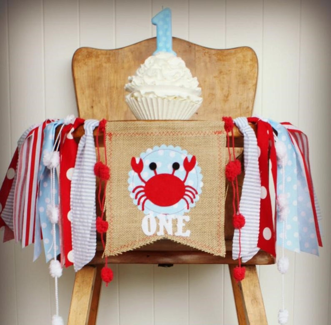 Crab Highchair Banner, 1st Birthday Party Decoration, One Fabric ...