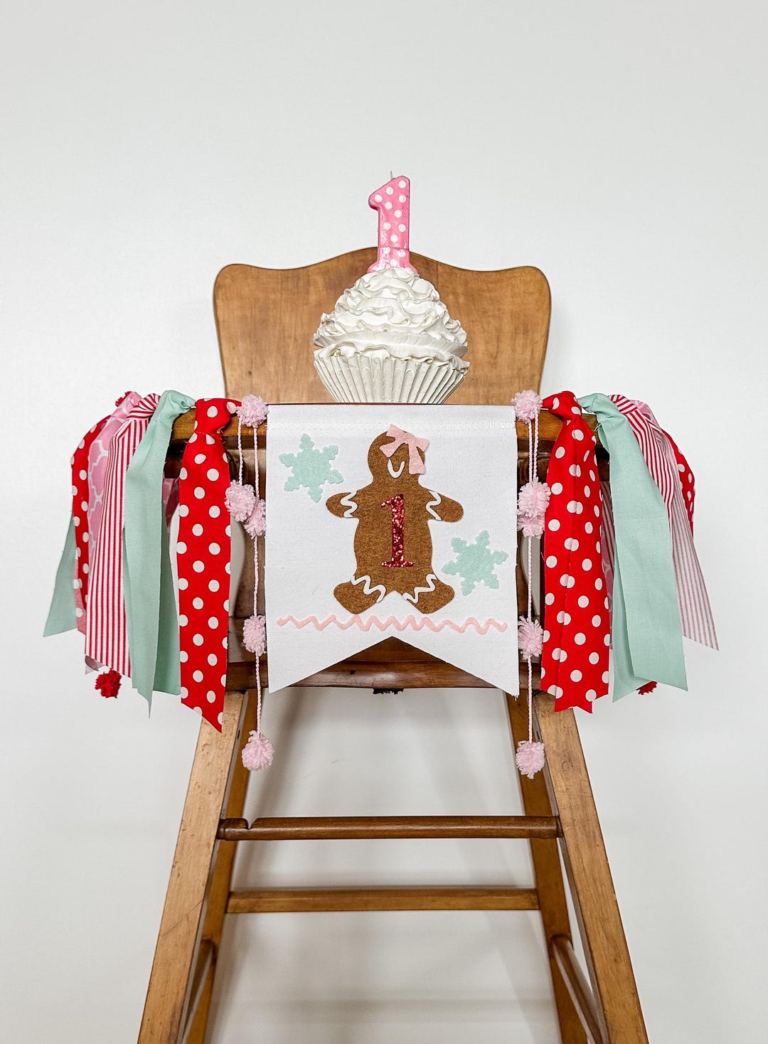Christmas 1st Birthday Highchair Banner, Gingerbread First High Chair ...