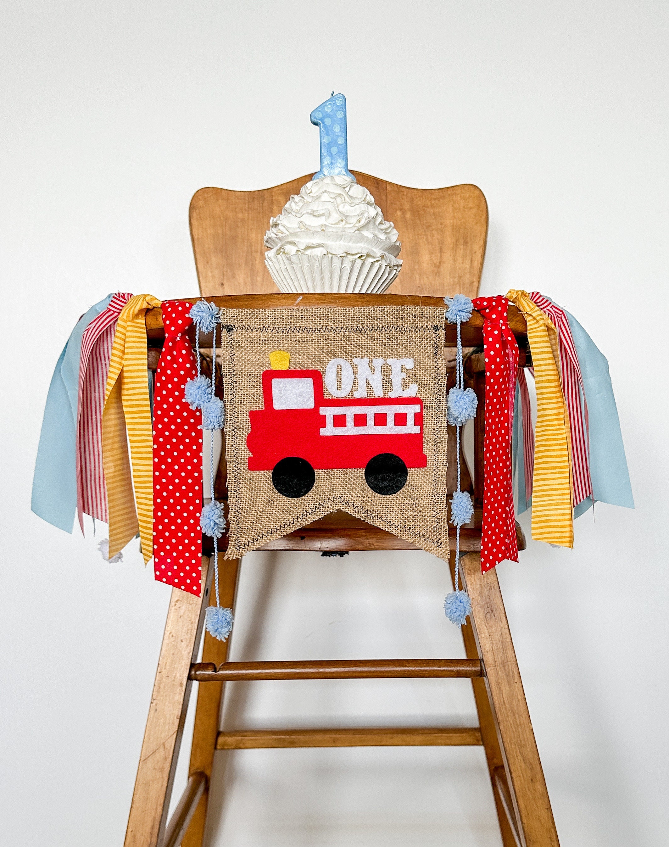 Fire Truck Highchair Banner, First Birthday Party Decor, Fireman 1st ...