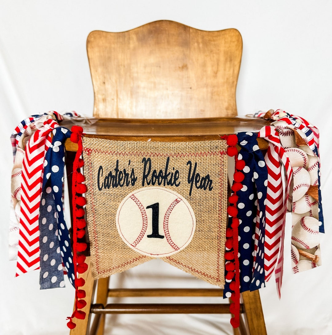 Baseball Highchair High Chair Banner First 1st One Birthday Party Cake ...