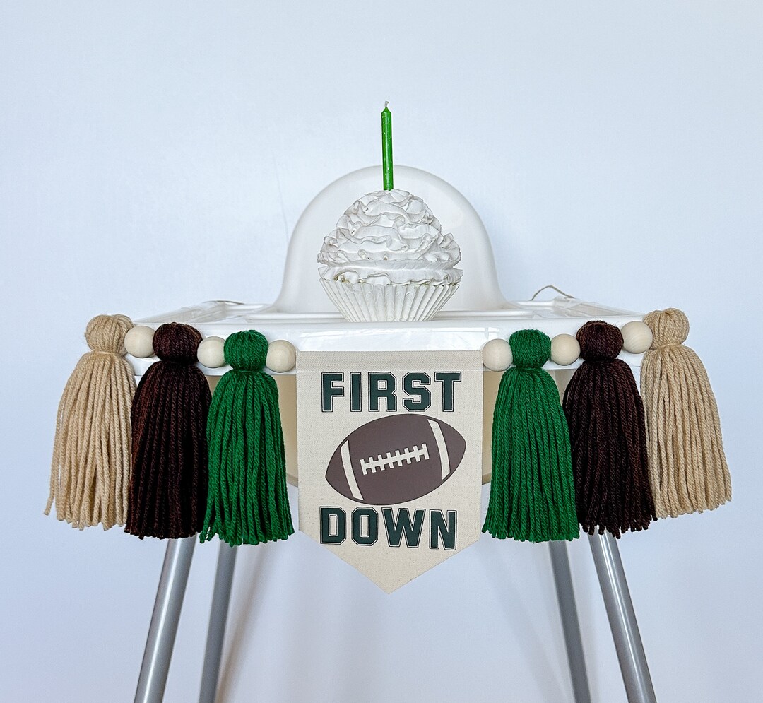 Football First Down Birthday Highchair Banner, 1st Sports Party Decor ...