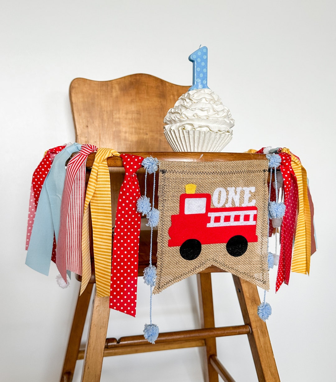 Fire Truck Highchair Banner, First Birthday Party Decor, Fireman 1st ...