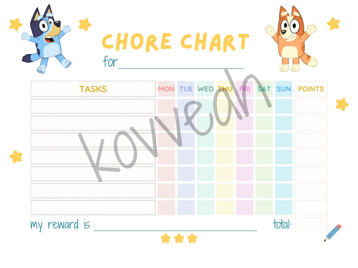 Bluey, Bluey Chore Chart, Kids Chore Chart, Printable Chore Chart, Fun ...