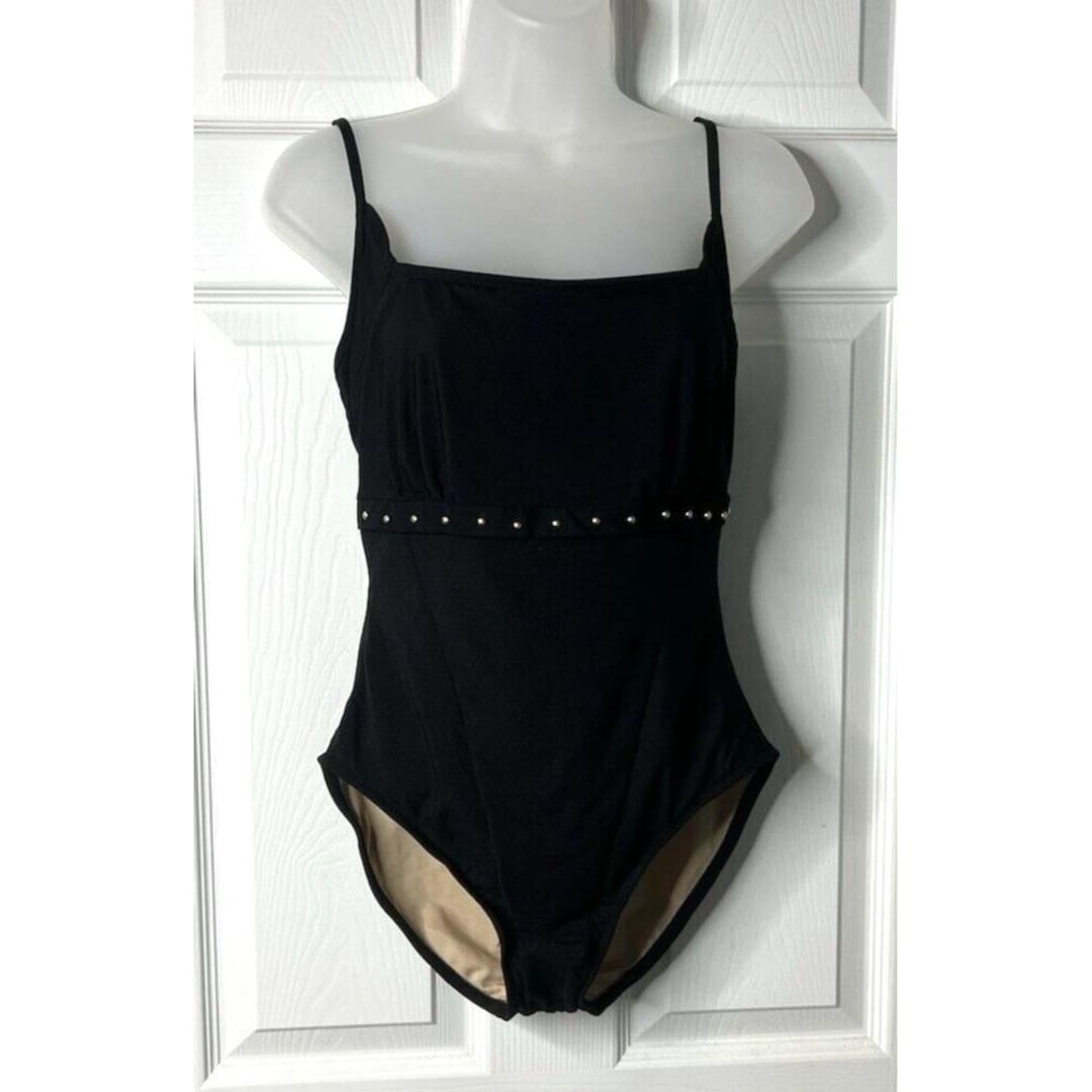Vintage Carol Wior One-piece Black Swimsuit W/ Gold Studs & Underwire ...