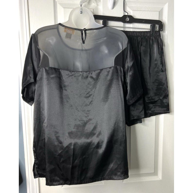 Vintage Inner Most Black Satin 2-piece Pajama Set - Embroidered Detail ...