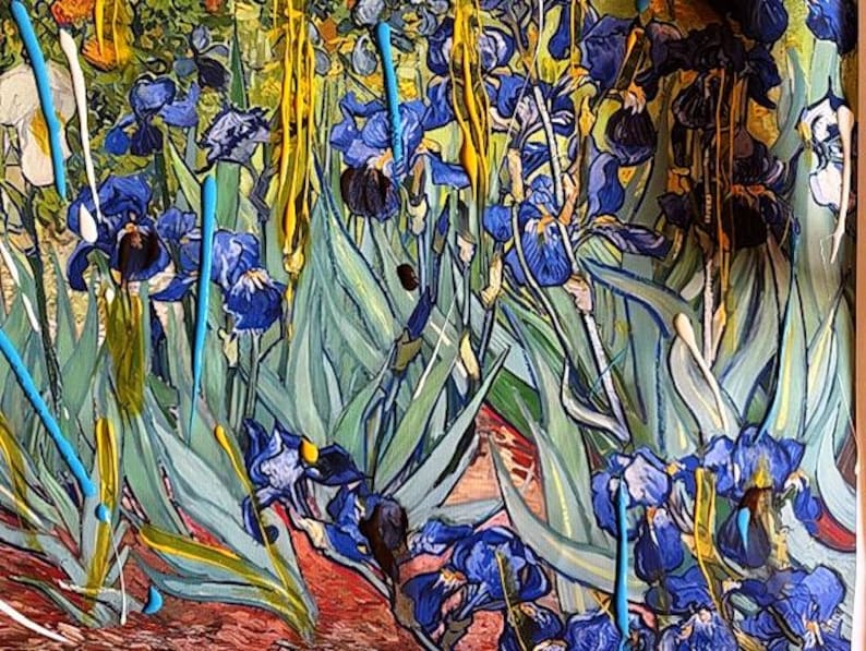 Large Framed Van Gogh Lilies Hand Embellished Peter Max Jim Warren ...