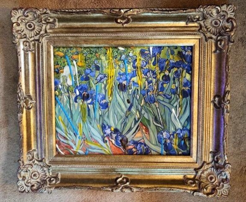 Large Framed Van Gogh Lilies Hand Embellished Peter Max Jim Warren ...