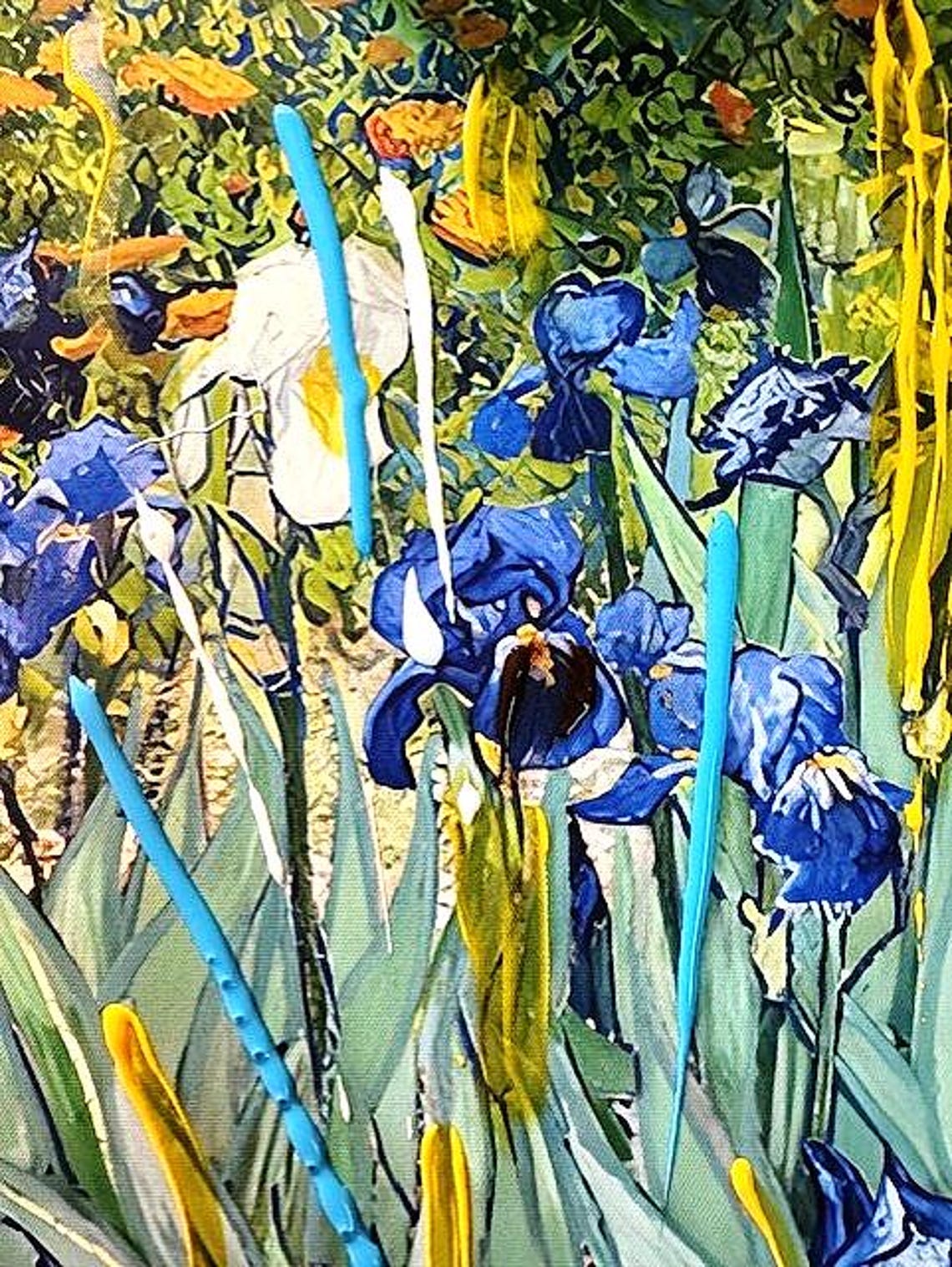 Large Framed Van Gogh Lilies Hand Embellished Peter Max Jim Warren ...