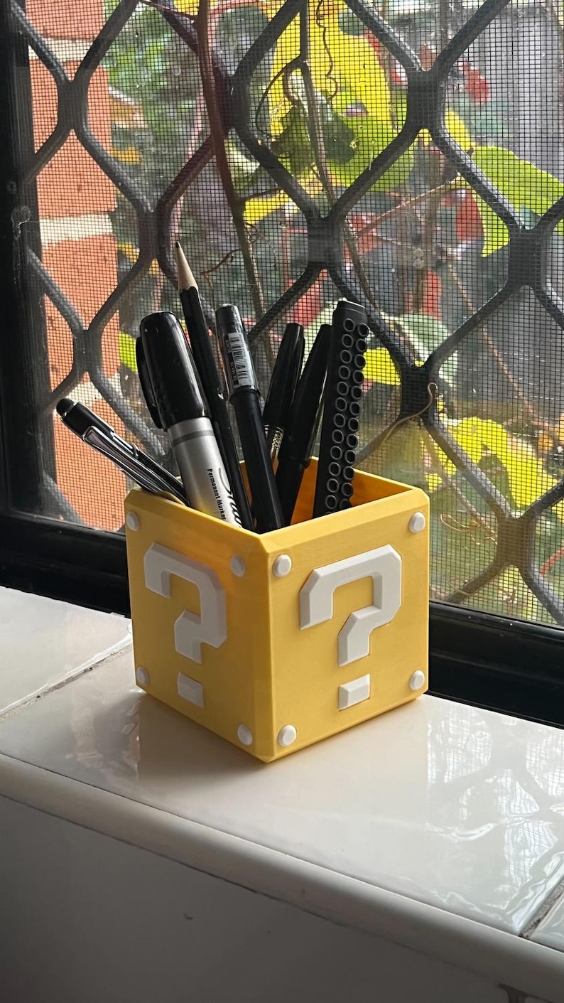 Mario Question Block Stationery Holder: Gaming Desk Decor - Etsy