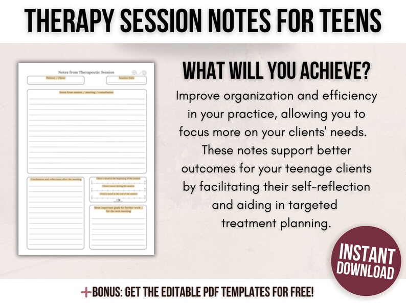 Pre and Post Therapy Session Notes for Teens Printable PDF | Therapy ...