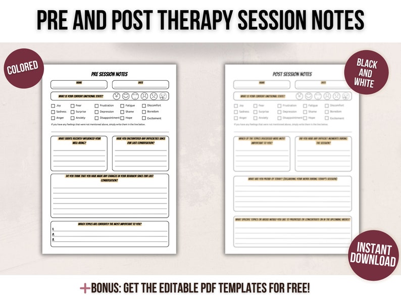 Pre and Post Therapy Session Notes for Teens Printable PDF | Therapy ...