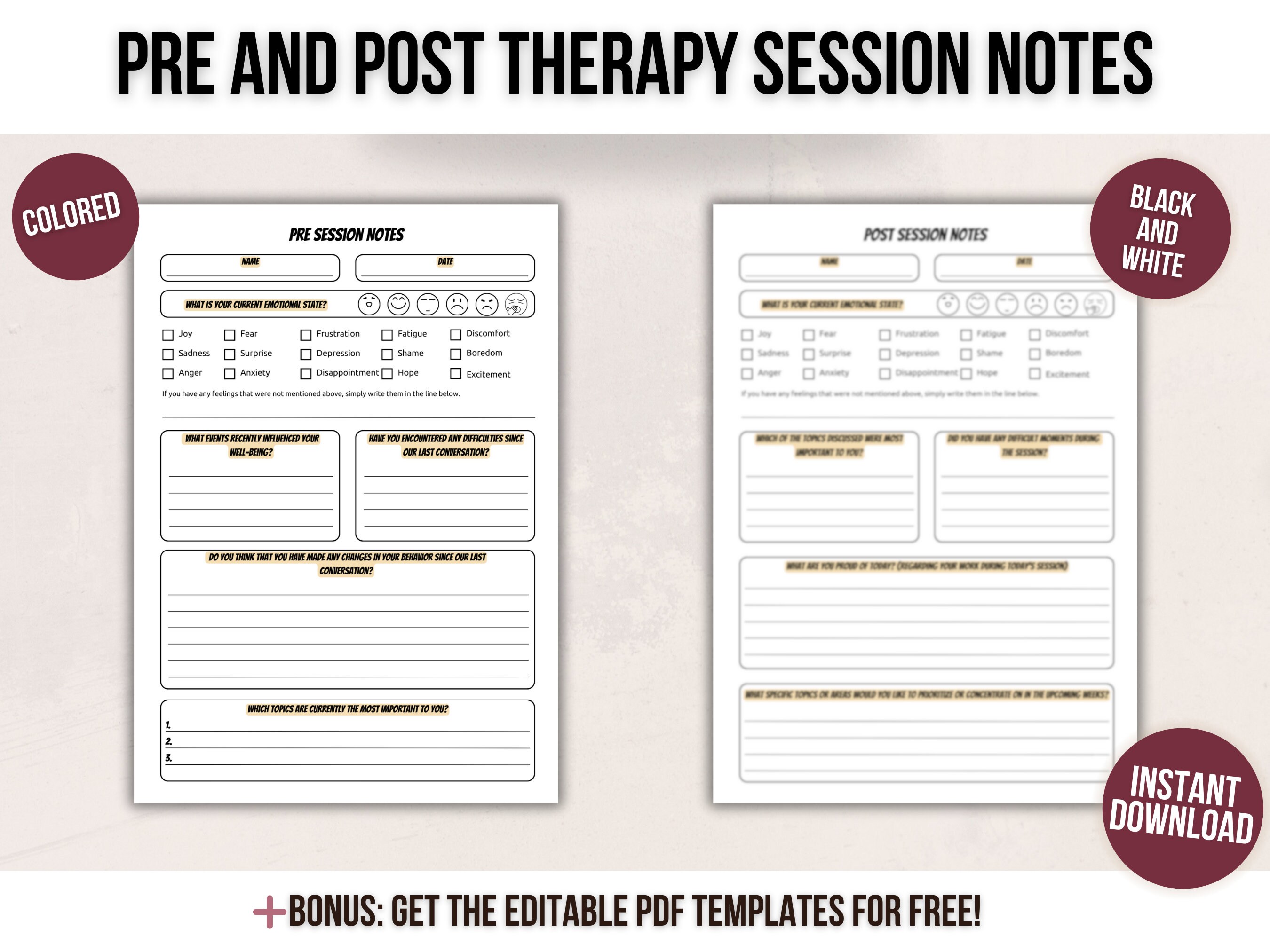 Pre and Post Therapy Session Notes for Teens Printable PDF | Therapy ...