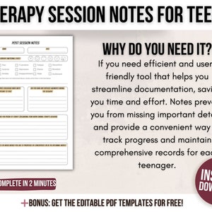 Pre and Post Therapy Session Notes for Teens Printable PDF | Therapy ...