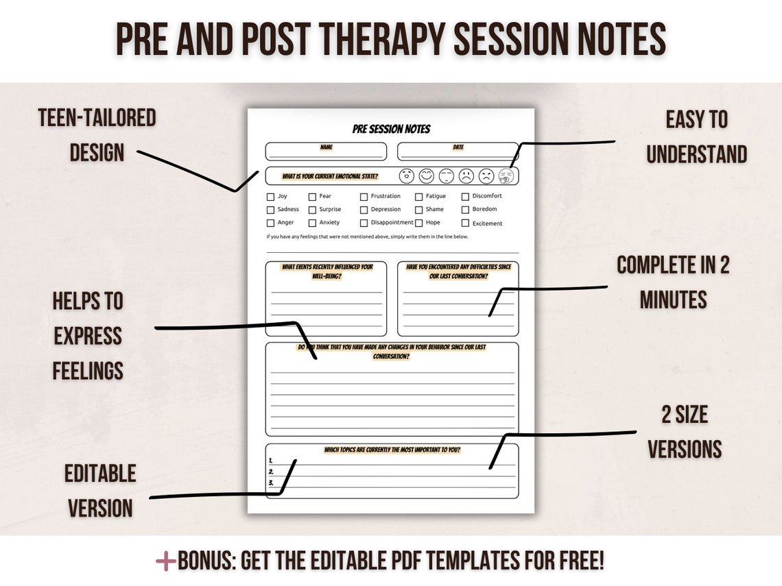 Pre and Post Therapy Session Notes for Teens Printable PDF | Therapy ...