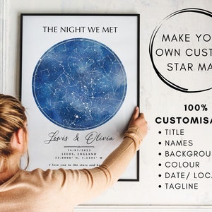 Personalised Star Map Valentine Gift, Night We Met Anniversary Gift ...