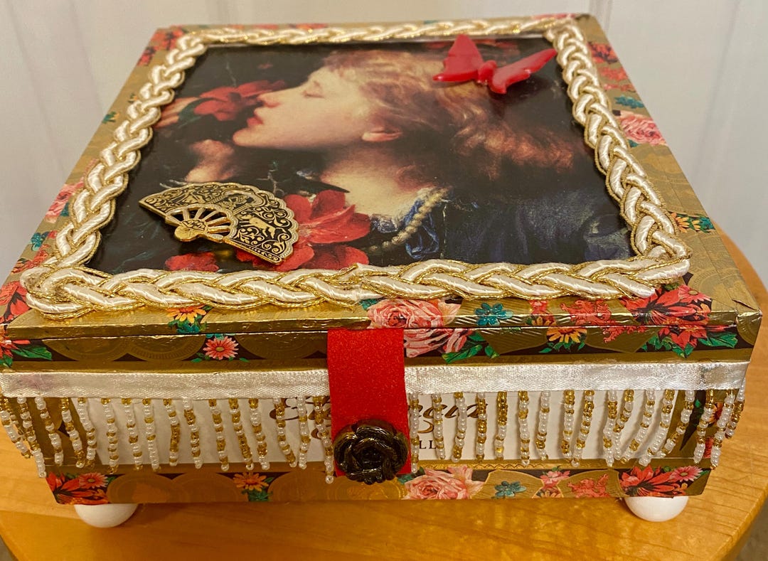 Decorated Cigar Box/jewelry Trinket Box/keep Sake Box/pre-raphaelite ...